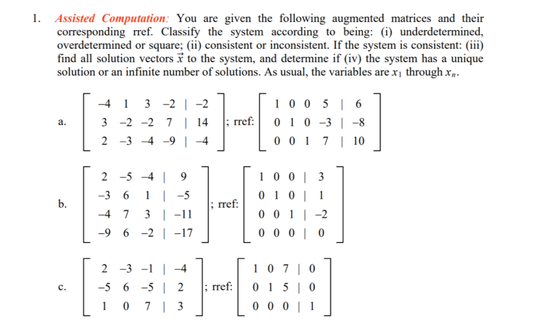 Solved 1. Assisted Computation: You are given the following | Chegg.com