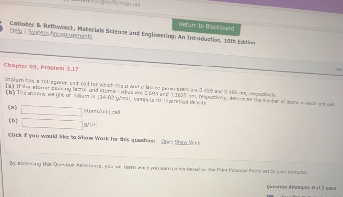 Solved edugen/ti/main.uni Return to Blackboard Callister & | Chegg.com