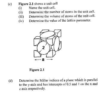 Solved (c) Figure 2.1 shows a unit cell (1) Name the unit | Chegg.com