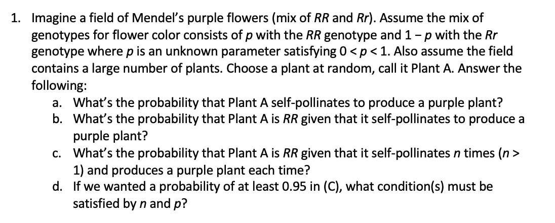 1. Imagine a field of Mendel's purple flowers (mix of | Chegg.com