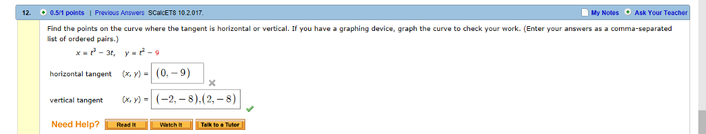 Solved 12. 0.5/1 points Previous Answers SCalcET8 10.2.017 | Chegg.com