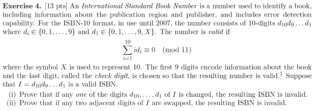 Solved Exercise 4. [13 pts] An International Standard Book | Chegg.com