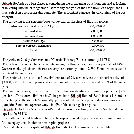 Solved Bibbidi Bobbidi Boo Fireplaces is considering the | Chegg.com