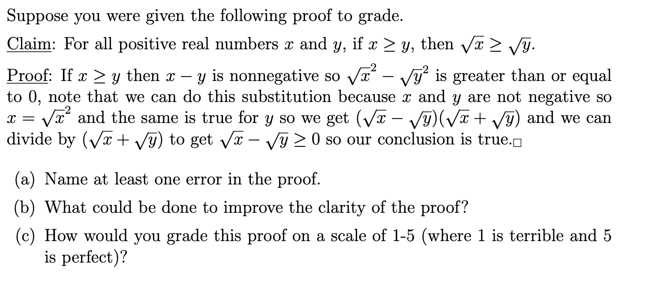 Solved Suppose you were given the following proof to grade. | Chegg.com
