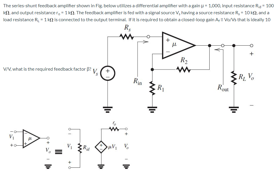 Solved The series-shunt feedback amplifier shown in Fig. | Chegg.com