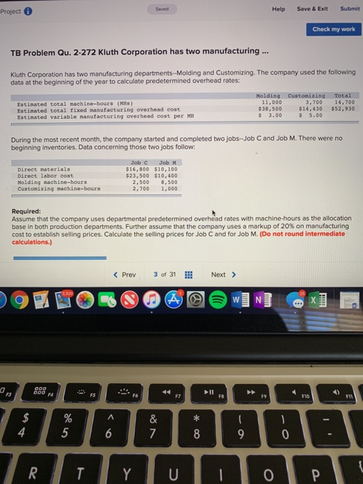 Solved Project Help Save&Exit Submit Check my work TB | Chegg.com