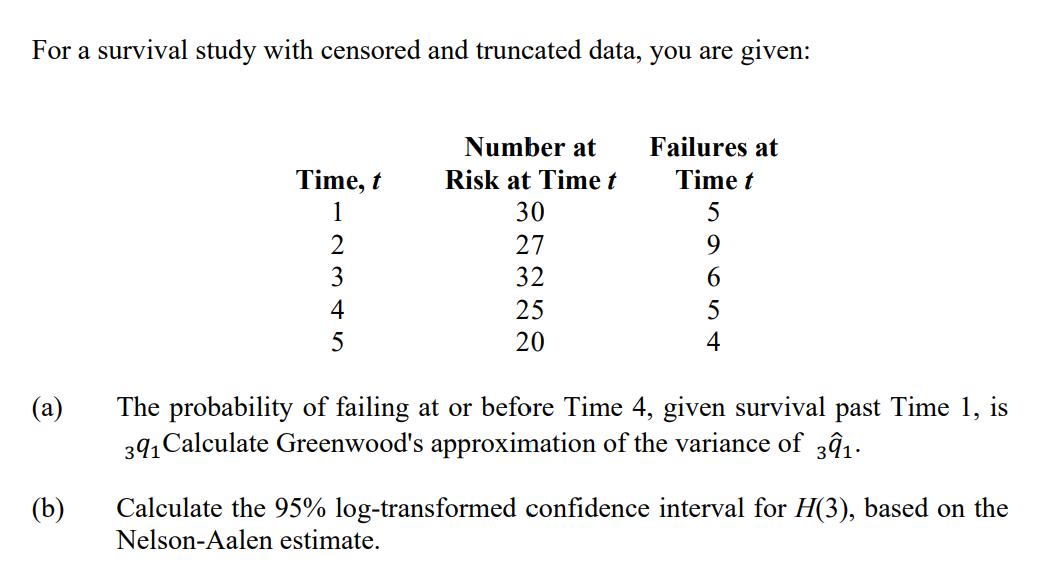 For a survival study with censored and truncated | Chegg.com