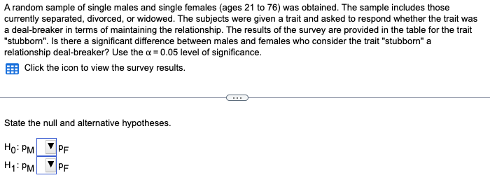 Solved A random sample of single males and single females | Chegg.com