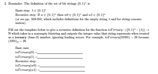 Solved 2. Reminder: The definition of the set of bit strings | Chegg.com