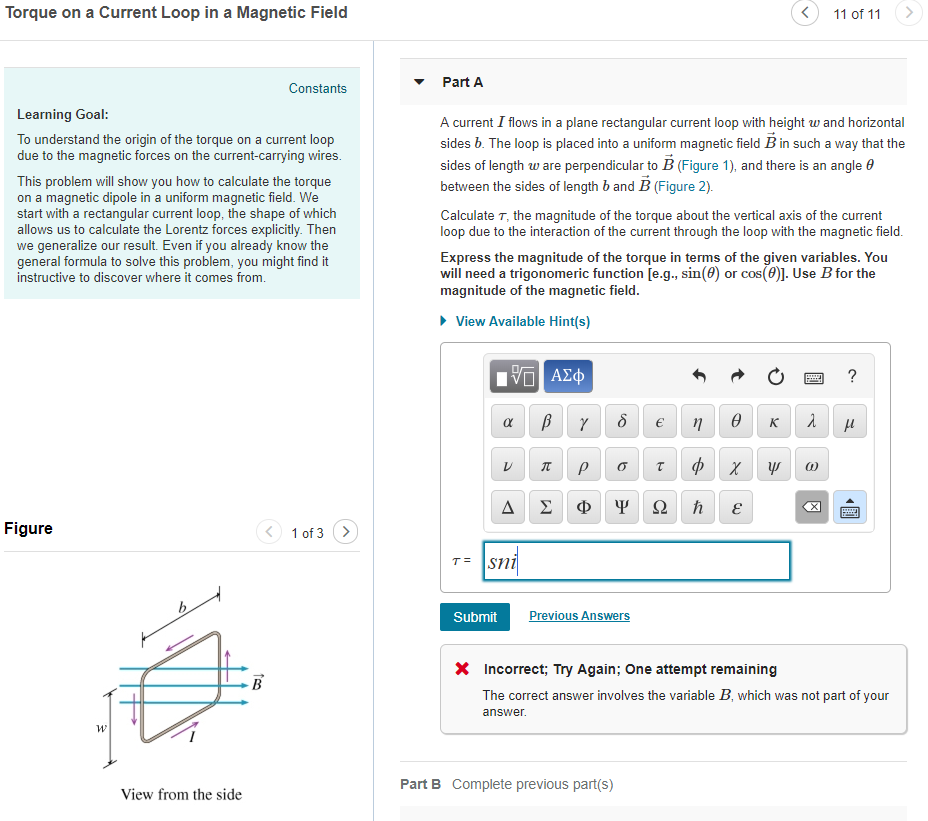 Solved Torque on a Current Loop in a Magnetic Field 11 of 11 | Chegg.com