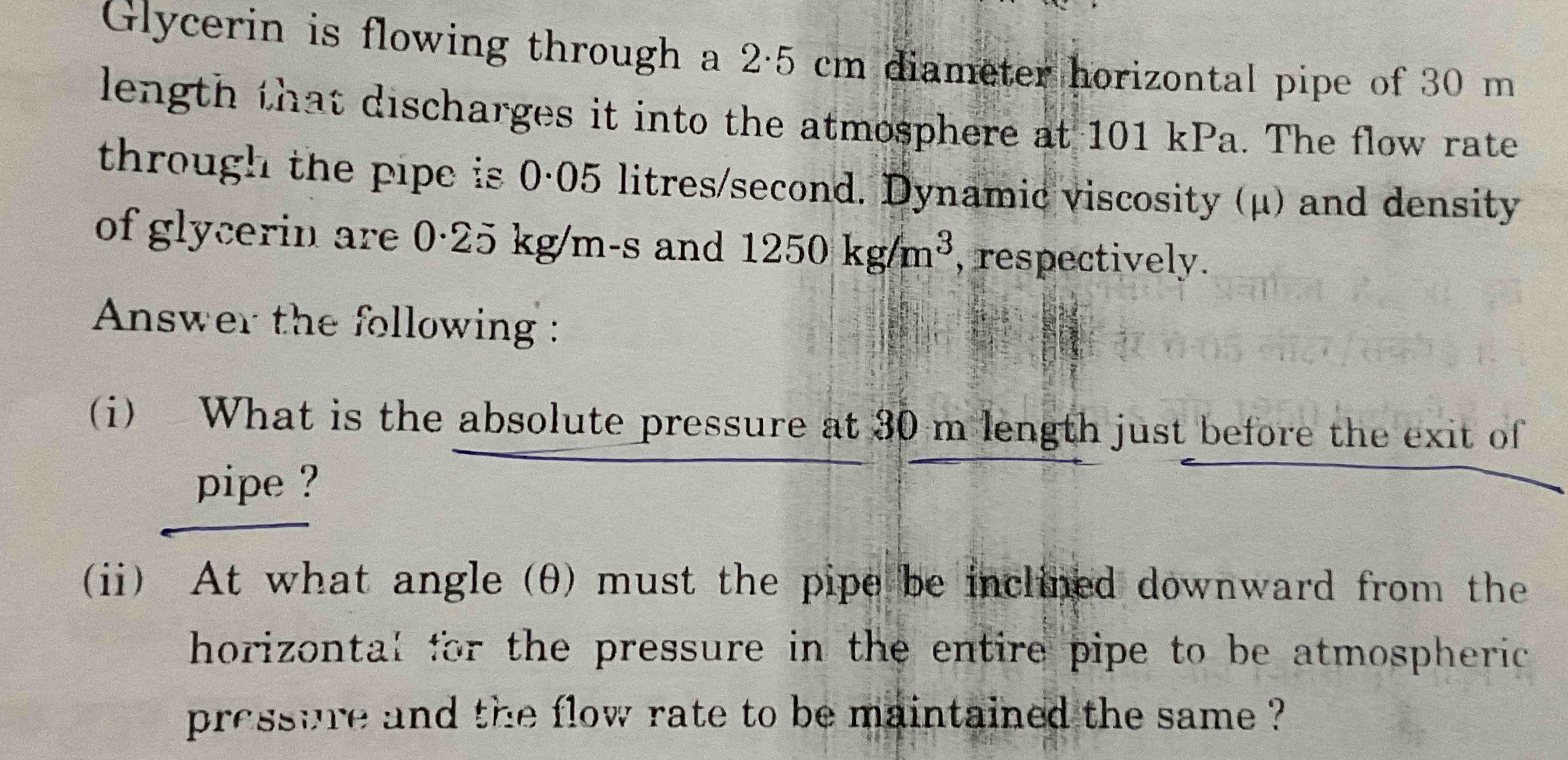 Solved Glycerin is flowing through a 2.5cm ﻿diameter | Chegg.com