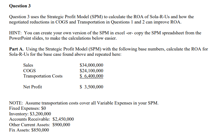 Solved Question 3 Question 3 uses the Strategic Profit Model | Chegg.com