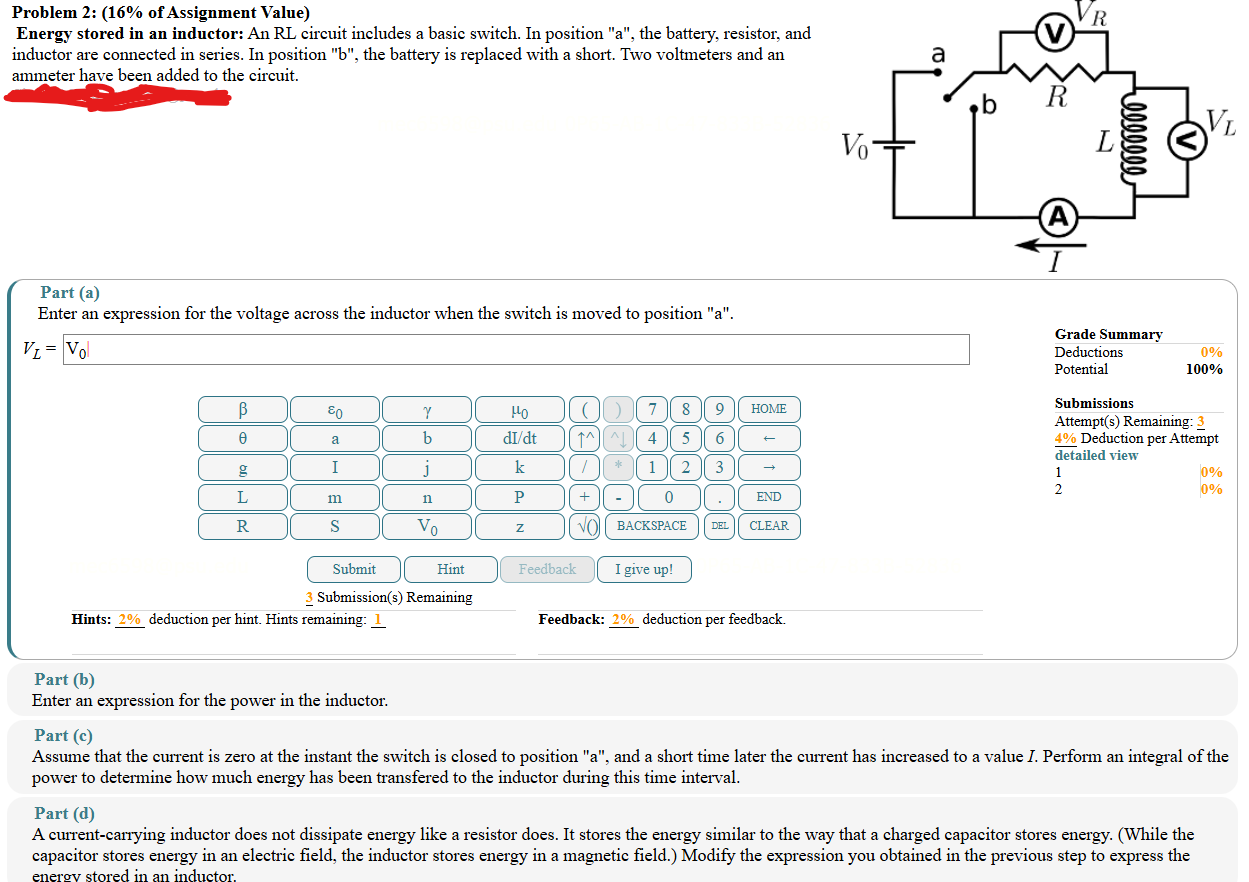 Solved Problem 2: (16\% ﻿of Assignment Value)Energy stored | Chegg.com