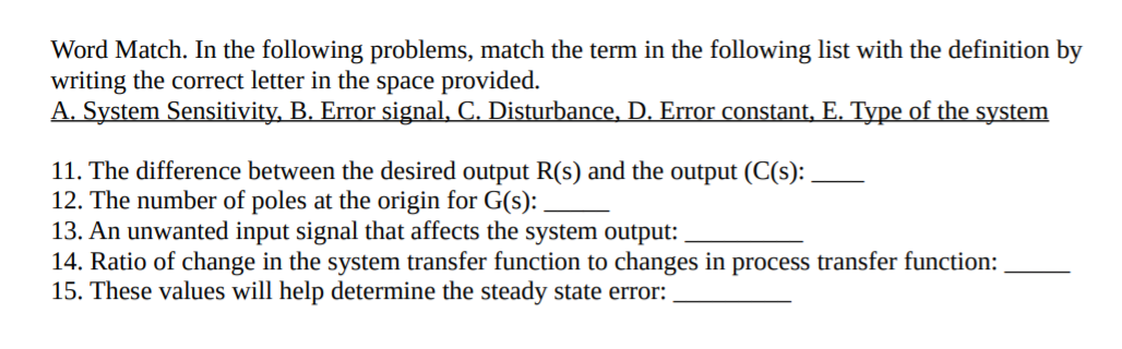 Solved Word Match. In the following problems, match the term | Chegg.com