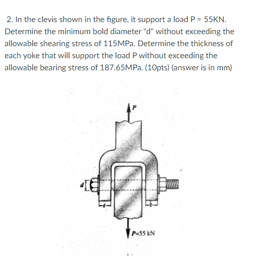 Solved 2. In the clevis shown in the figure, it support a | Chegg.com