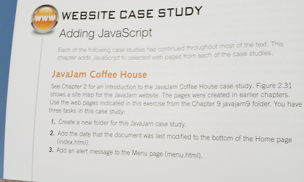 WEBSITE CASE STUDY Adding JavaScript Each of the | Chegg.com