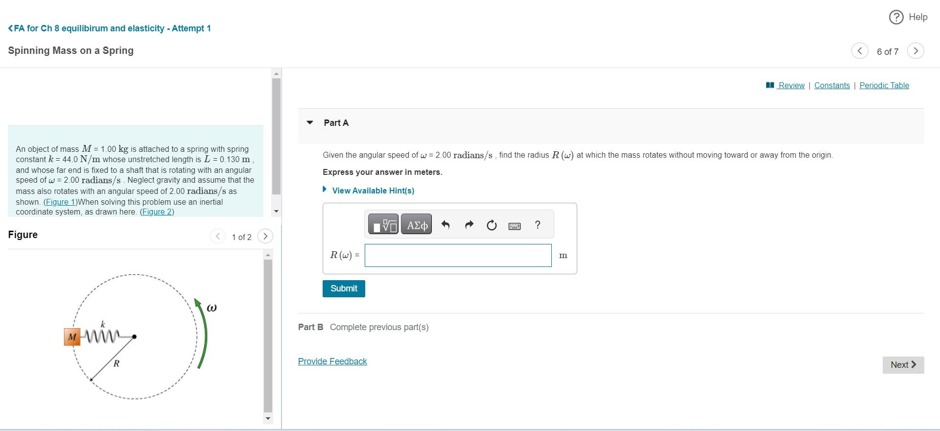 Spinning Mass on a SpringAn object of mass M=1.00kg | Chegg.com