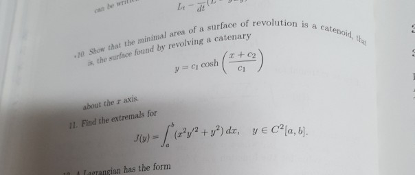 Solved In - dt catenol, the 10. Show that the minimal area | Chegg.com