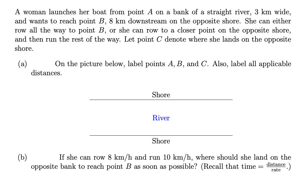Solved A woman launches her boat from point A on a bank of a | Chegg.com