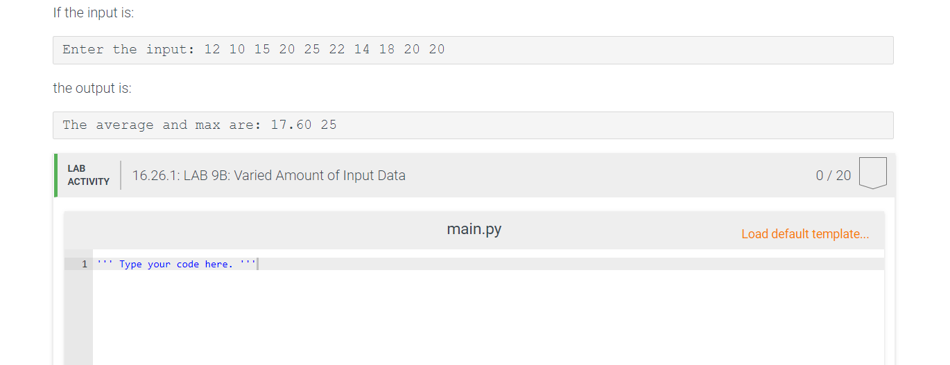 Solved 16.26 LAB 9B: Varied Amount of Input Data Overview | Chegg.com