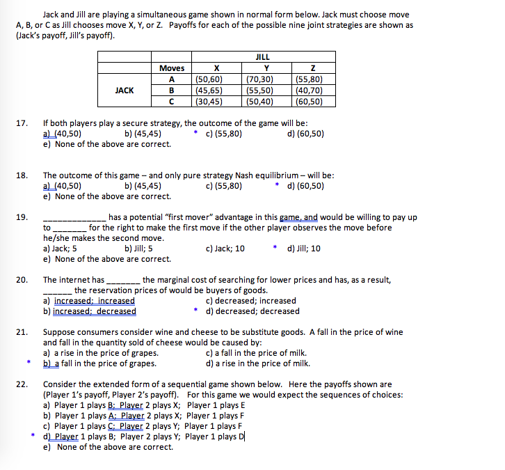 Solved Jack and Jill are playing a simultaneous game shown | Chegg.com