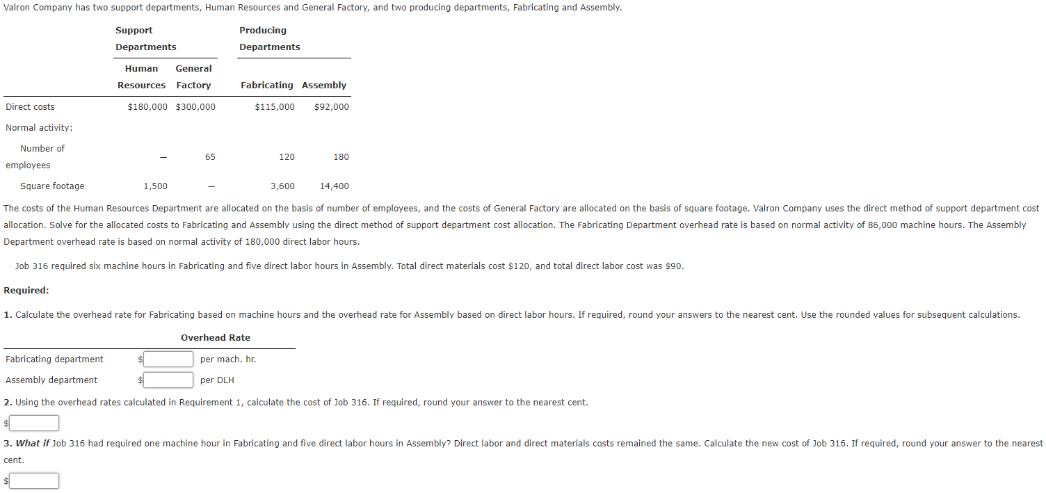 Solved Valron Company has two support departments, Human | Chegg.com