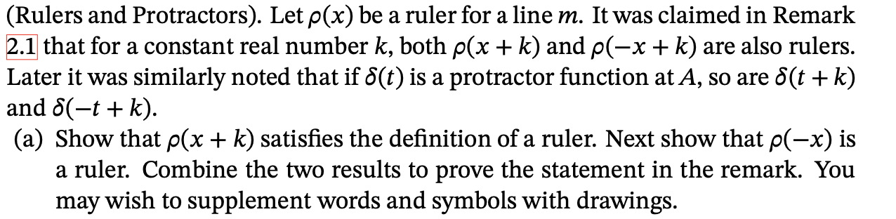 Solved (Rulers and Protractors). Let ρ(x) be a ruler for a | Chegg.com