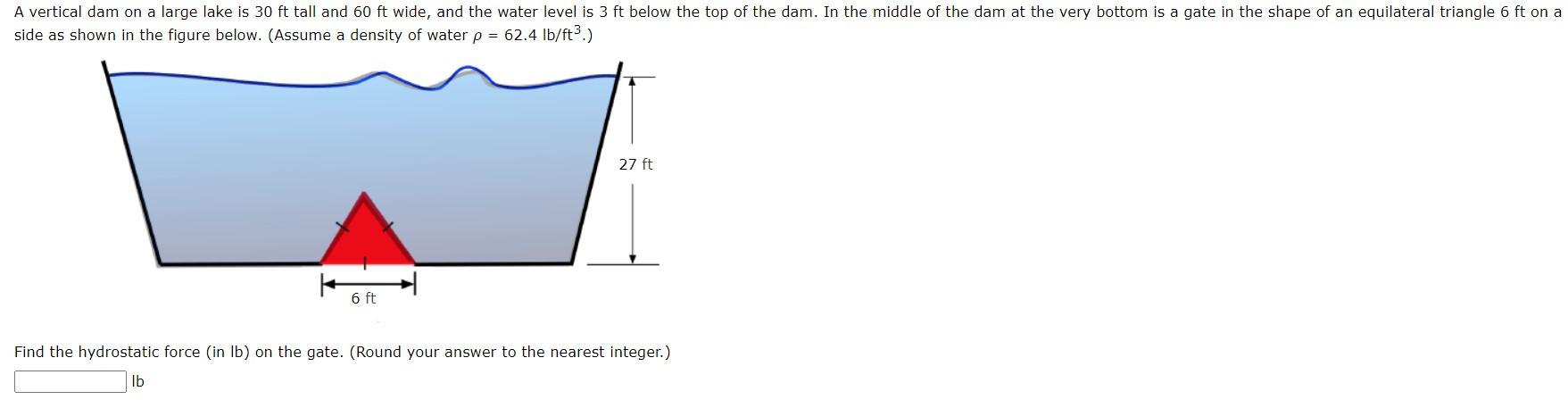 Solved Find the hydrostatic force (in Ib) on the gate. | Chegg.com