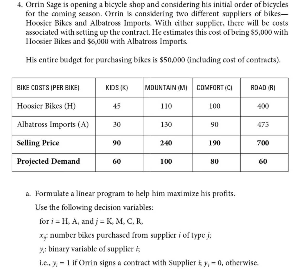Solved Question 4, only part a! Provide a formulation. In | Chegg.com