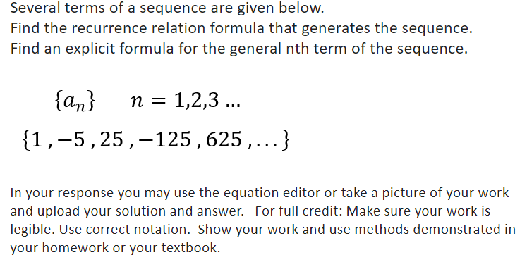 Solved Several terms of a sequence are given below. Find the | Chegg.com
