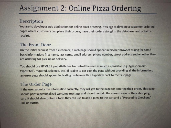 Assignment 2: Online Pizza Ordering Description You | Chegg.com