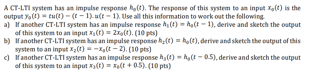 Solved A CT-LTI system has an impulse response h0(t). The | Chegg.com