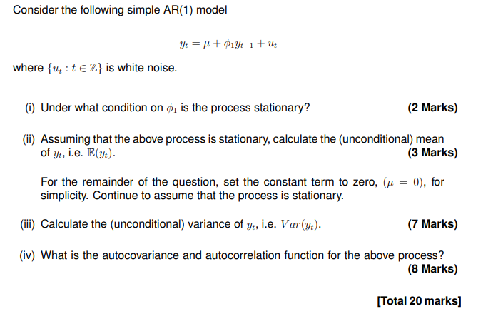 Solved Consider the following simple AR(1) model + = +61 | Chegg.com