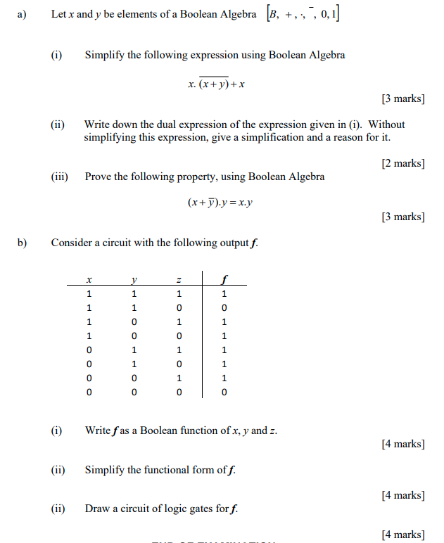 Solved a) Let x and y be elements of a Boolean Algebra | Chegg.com
