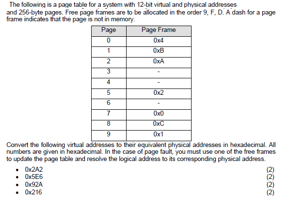 Solved The following is a page table for a system with | Chegg.com