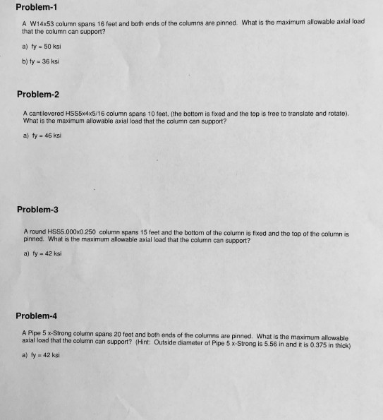 Solved Problem-1 A W14x53 column spans 16 feet and both ends | Chegg.com