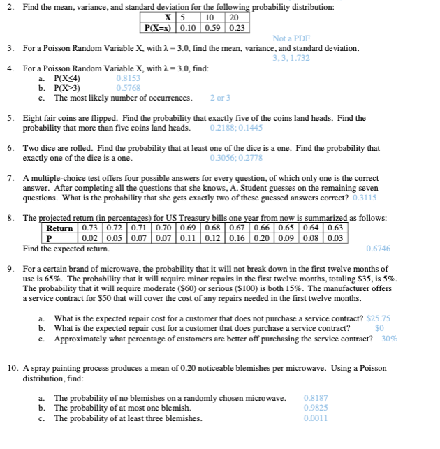 Solved 2 Find The Mean Variance And Standard Deviation Chegg