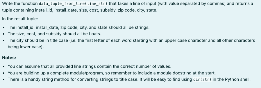 Solved Write The Function Datatuplefromline Linestr 3294