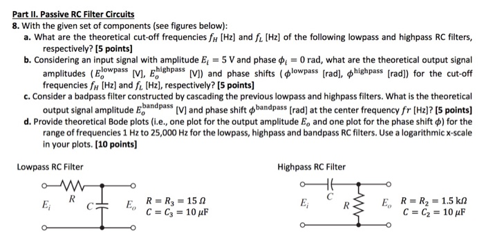 Solved Part I. Passive RC Filter Circuits 8. With the given | Chegg.com