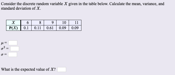 Solved Consider the discrete random variable X given in the | Chegg.com