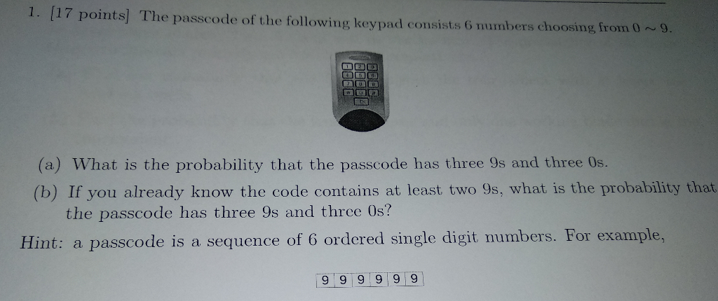 Solved The passcode of the following keypad consists 6 | Chegg.com