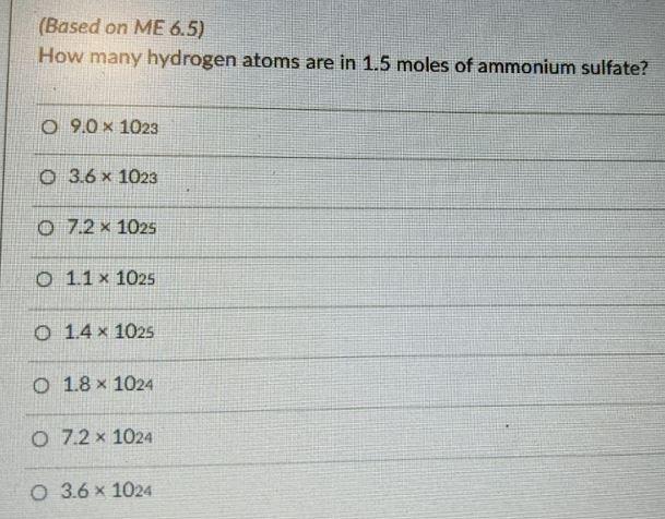 Solved (Based on ME 6.5) How many hydrogen atoms are in 1.5 | Chegg.com