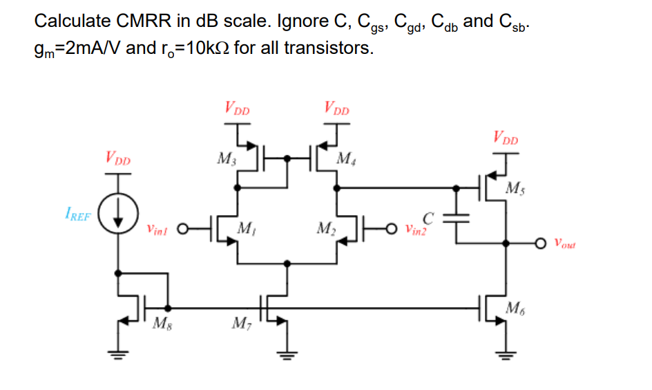 Solved Calculate CMRR in dB scale. Ignore C, Cgs, Cgdy Cob | Chegg.com