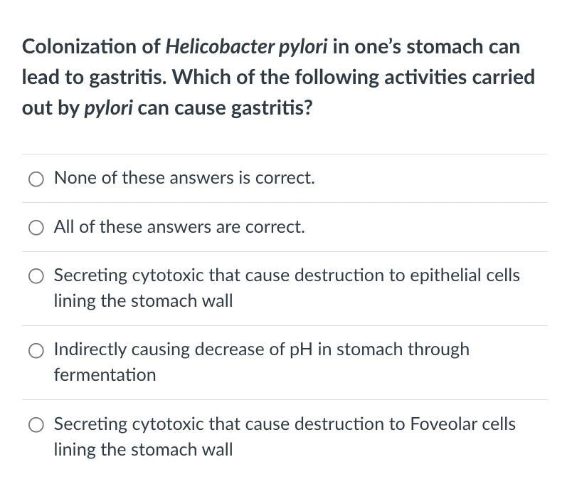 Solved Colonization of Helicobacter pylori in one's stomach | Chegg.com