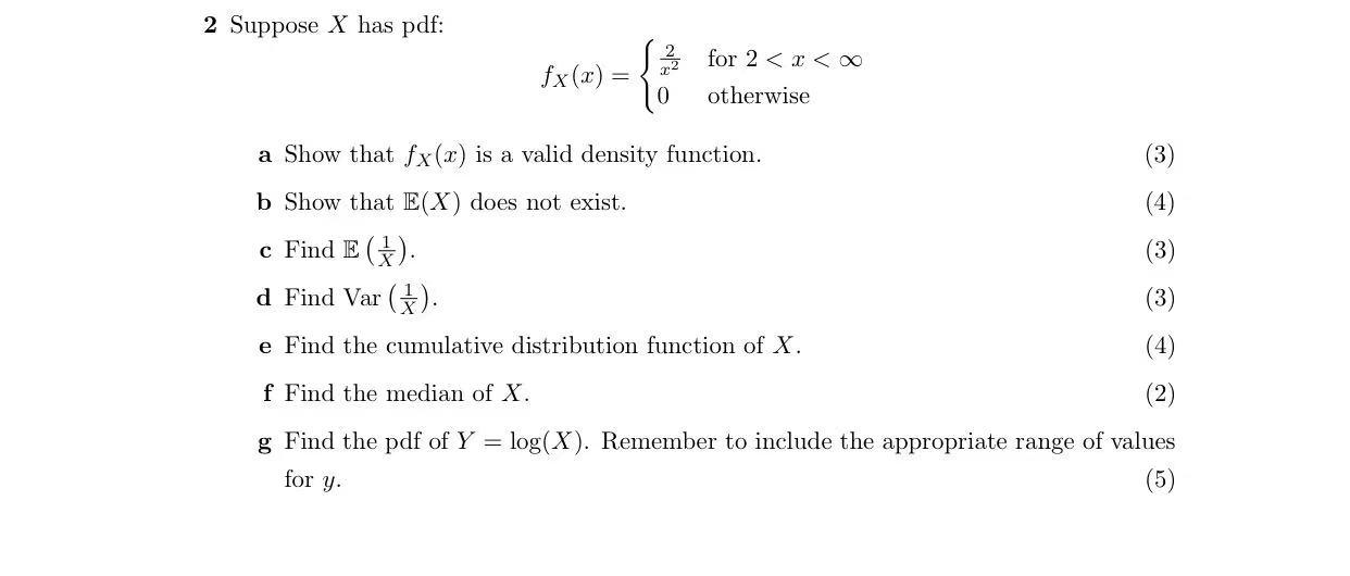 Solved 2 Suppose X has pdf: fx(x) = for 2 | Chegg.com