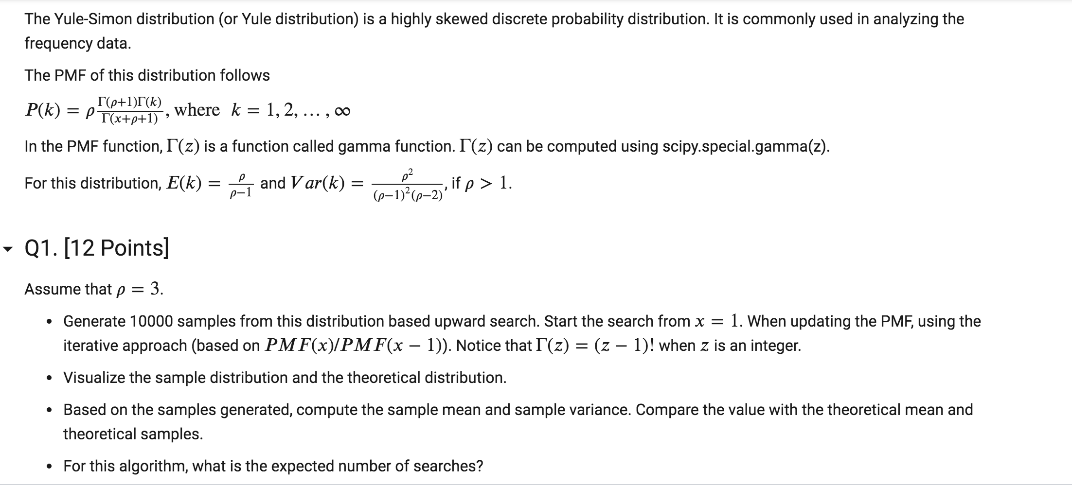 The Yule-Simon distribution (or Yule distribution) is | Chegg.com