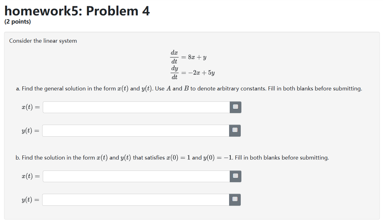 Solved homework5: Problem 4 (2 points) Consider the linear | Chegg.com