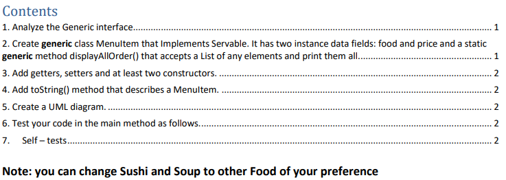 Solved 2. Create generic class Menultem that Implements | Chegg.com Solved 2. Create generic class Menultem that Implements | Chegg.com