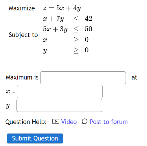 Solved Maximum is x=y= Question Help: | Chegg.com