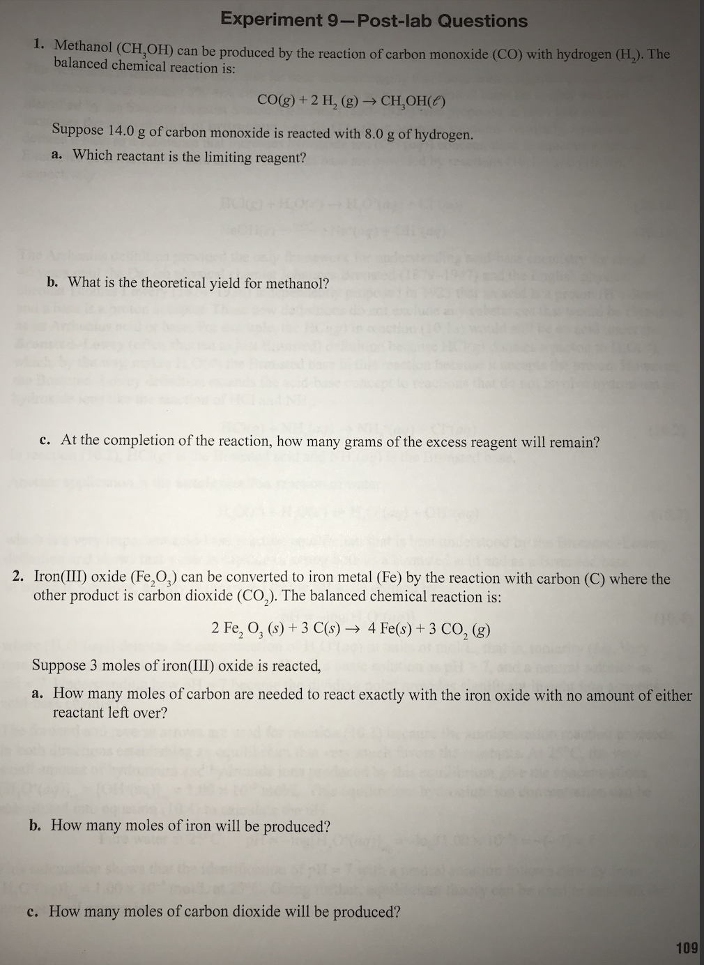 Solved Experiment 9-Post-lab Questions Methanol (CH,OH) can | Chegg.com